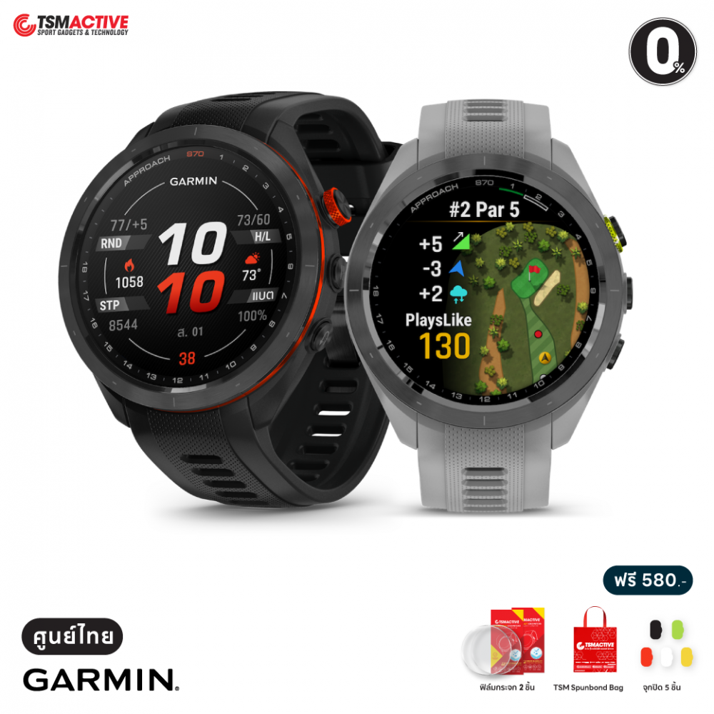 Garmin Approach S70 นาฬิกา GPS กอล์ฟ วัดชีพจรที่ข้อมือ หน้าจอ AMOLED