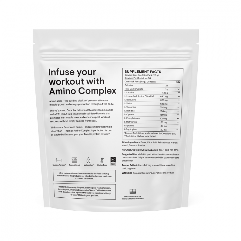 THORNE Amino Complex อาหารเสริมกรดอะมิโนครบสูตร เสริมสร้างกล้ามเนื้อ ...