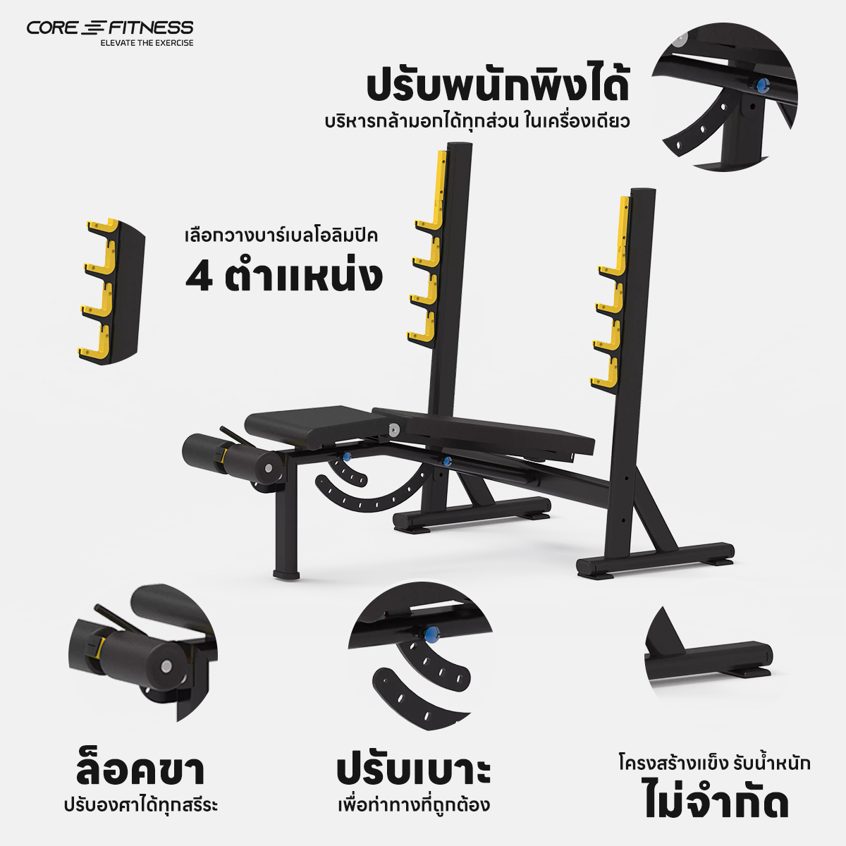 Core-Fitness OLYMPIC DECLINE BENCH TB41 ชุดม้านั่งพร้อมแร็ค บริหาร ...